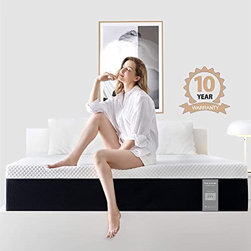 IYEE NATURE Queen Size Mattress, 12 Inch Cooling-Gel Memory Foam Mattress Bed in a Box, Supportive & Pressure Relief with Breathable Soft Fabric Cover, Medium Firm Feel,Black