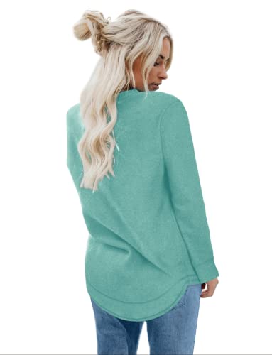 Long Sleeve Tops for Women Loose Fit Dressy Tunic DarkTurquoise L