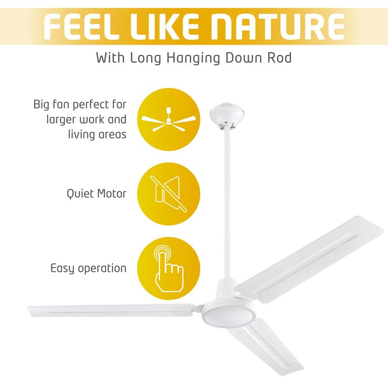 Ciata 2 Pack Garage Ceiling Fan, Shop Ceiling Fan, Commercial Ceiling Fan, Industrial 56 Inch Three Blade Indoor Ceiling Fan, with White Steel Blades in White Finish