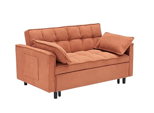 ERYE 3 in 1 Convertible Sleeper Sofabed,Modern Corduroy Upholstered Loveseat Sofa&Couch with Pull Out Sleep Couch Bed, Side Storage Pockets and 2 Pillows for Home,Office,Apartment,RV Living Room