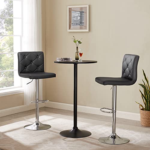 VECELO Adjustable Bar Stools with Back, Bar Height Stools for Kitchen Counter, Bar Stools Set of 2, Black