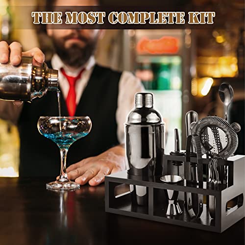 Purism Bartender kit,11 Pieces Home Cocktail Shaker Set with Cocktail Recipes Cards,Bar Tools Stainless Steel Cocktail Shaker Set with Stand,Apply to Home Make Mixed Drink&Various Cocktails