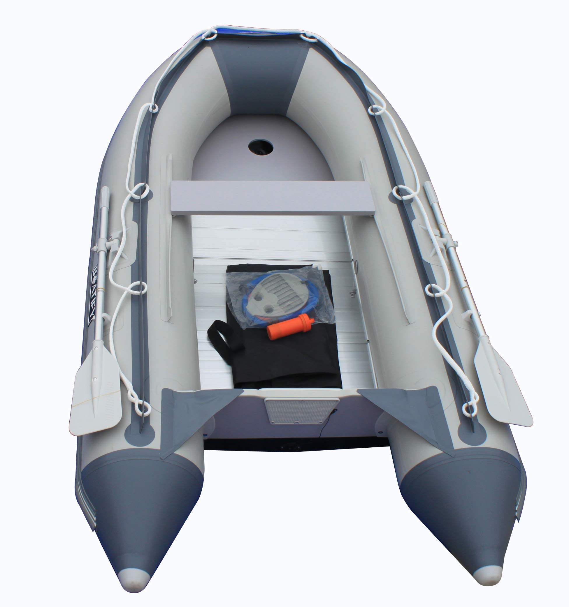 Boatify 8.9 ft Inflatable Boat Raft Dinghy Pontoon Boat with Aluminum Floor-Grey