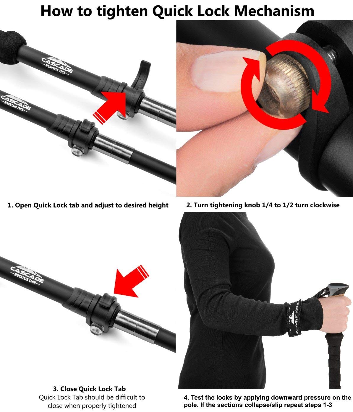 Cascade Mountain Tech Carbon Fiber Adjustable Trekking Poles 2 Pack - Lightweight Quick Lock Walking or Hiking Stick - 1 Pair
