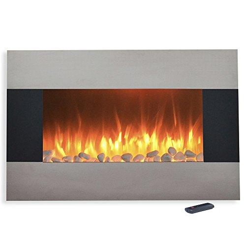Northwest Electric Fireplace Heater β Wall-Mount and Removable Floor Stand with Remote β Adjustable Flame Brightness and Heat, 36", Silver