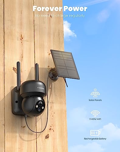 FOAOOD 2K Security Camera Wireless Outdoor, Sloar Camera for Home Security Outside, APP Controls 360° Full Coverage, Color Night Vision, Human Detection, IP65 Waterproof, 2.4G WiFi Connection
