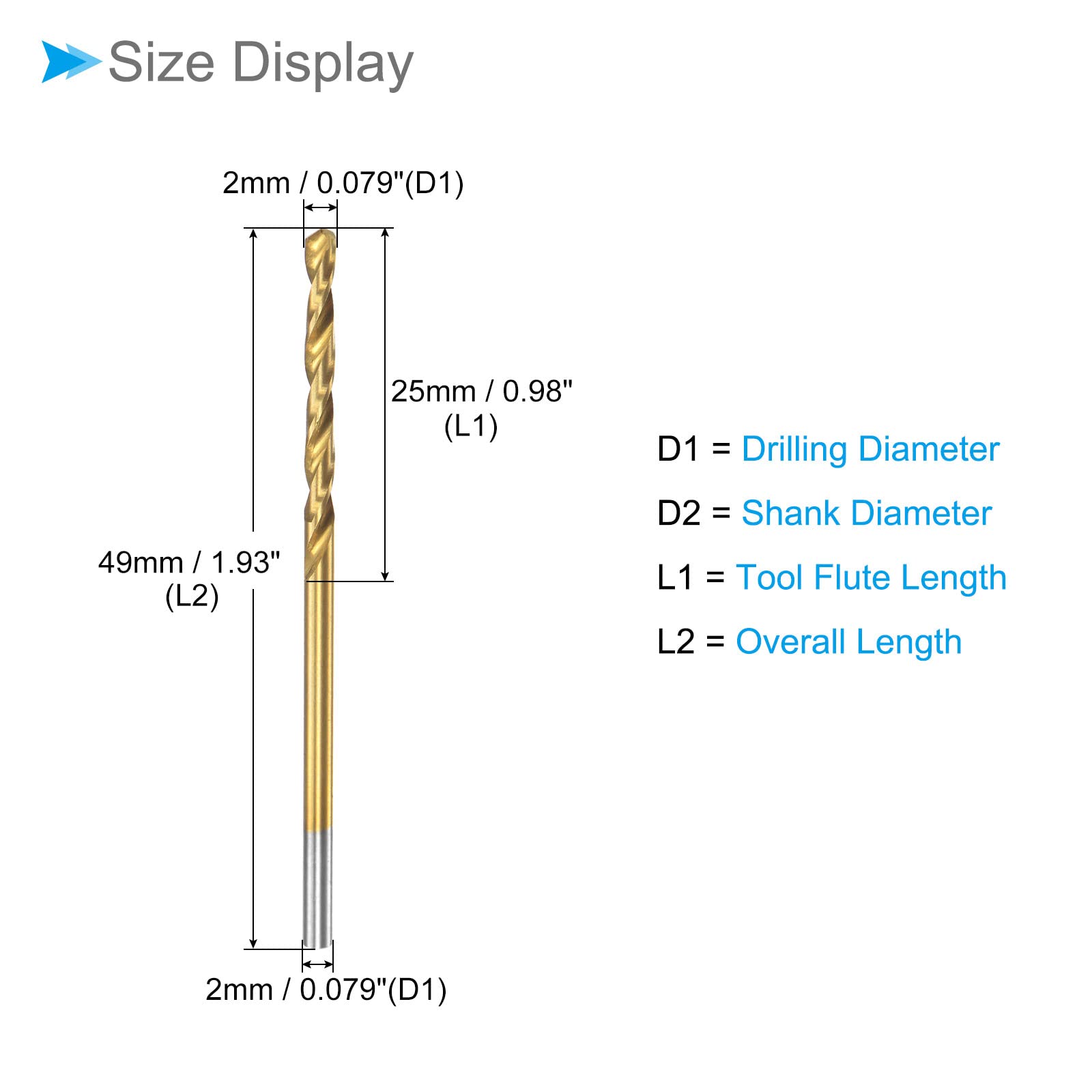 CoCud Twist Drill Bits, 2.5mm Drilling Diameter, Titanium Coated High Speed Steel 6542 Straight Round Shank - (Applications: for Stainless Steel Alloy Metal), 6-Pieces