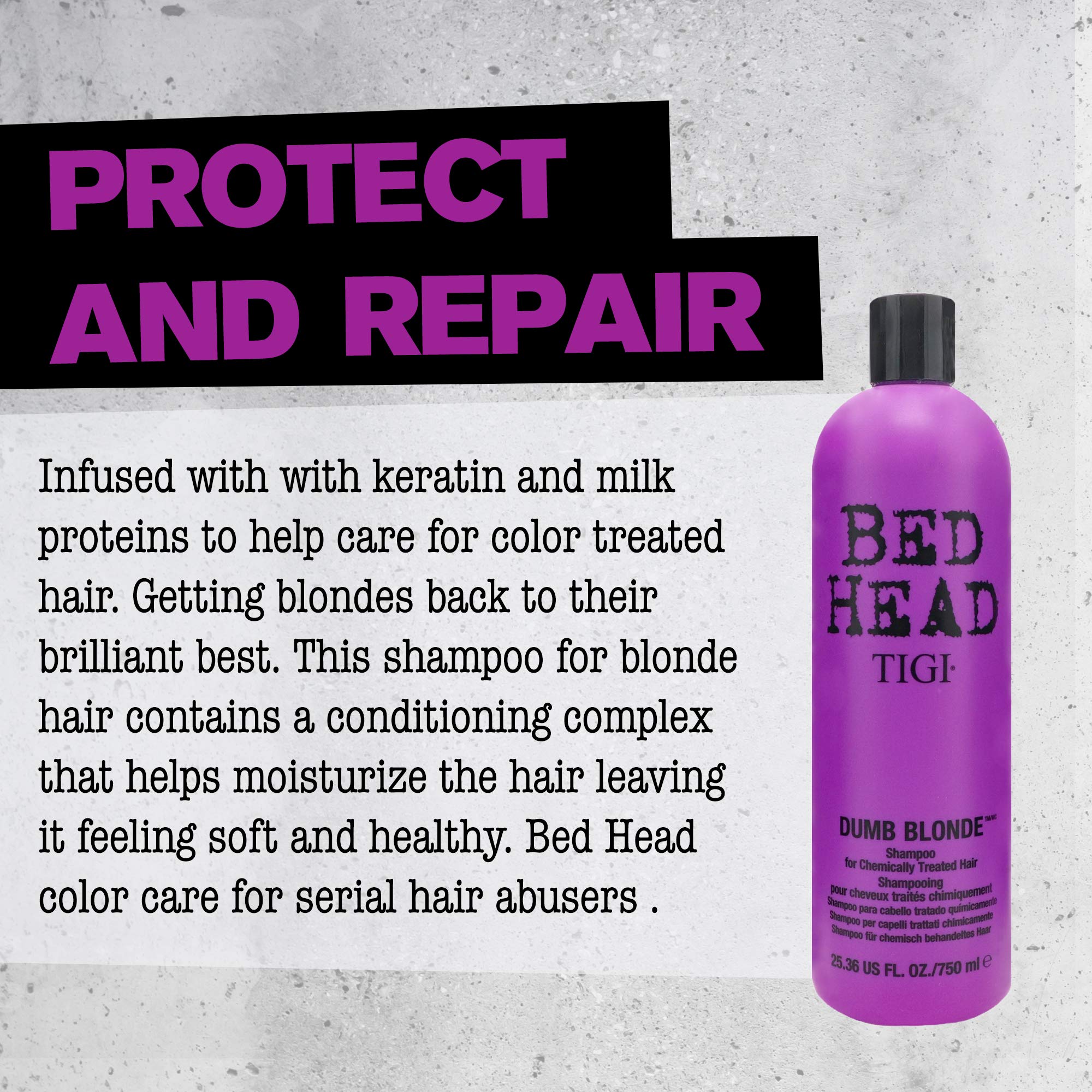 TIGI Bed Head Dumb Blonde Shampoo - Protects & Repairs Chemcially Treated Hair, Restore Moisture, Reduce Frizz, Increase Manageability, Colour Safe, with Keratin & Milk Protein 25.36 Ounce (Pack of 2)