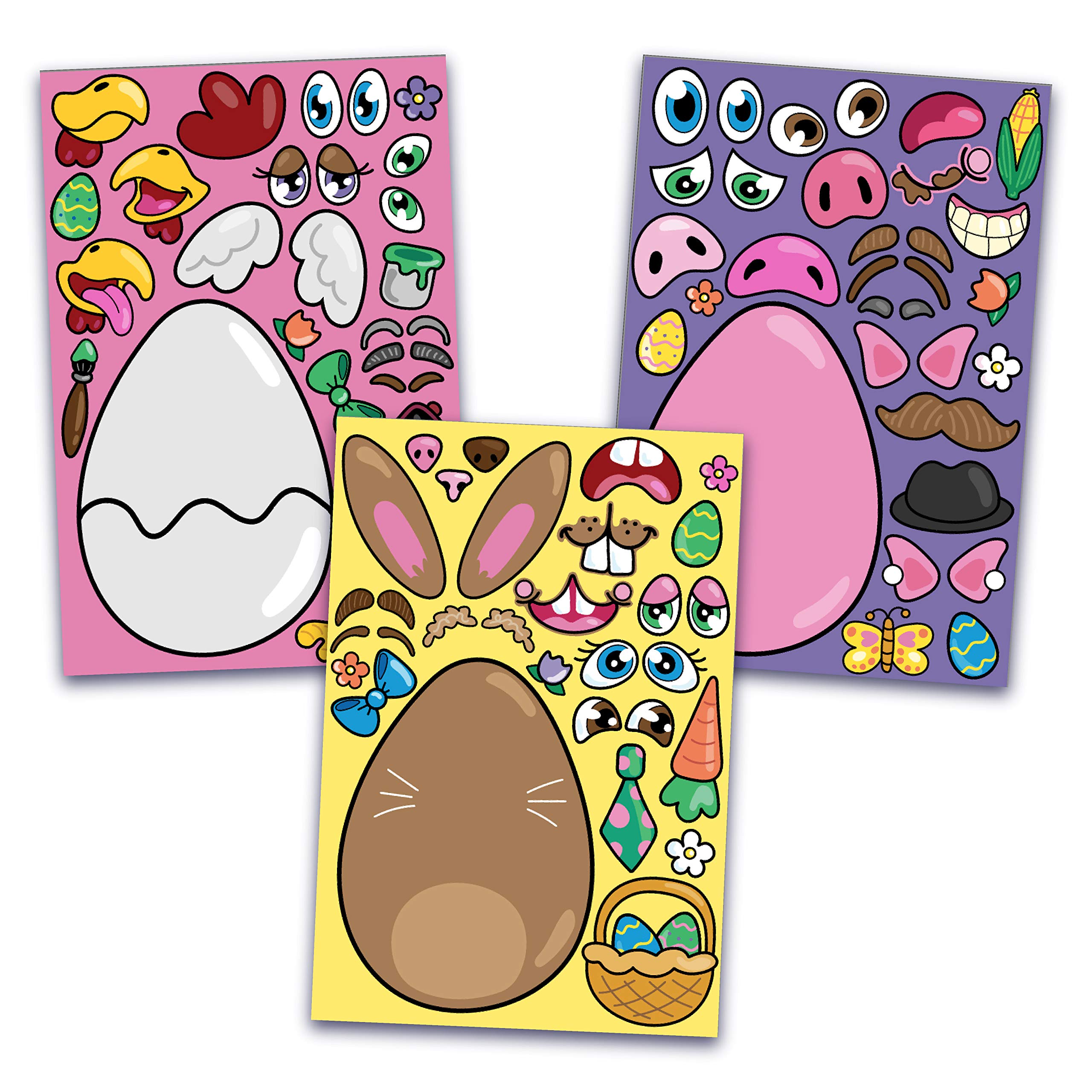 JOYIN 24 PCS Easter Mix and Match Make a Face Animal Stickers with Easter Egg Themed Pig, Bunny, Chicken, Cow, Sheep, Duck Party Favor Supplies, Art and Craft