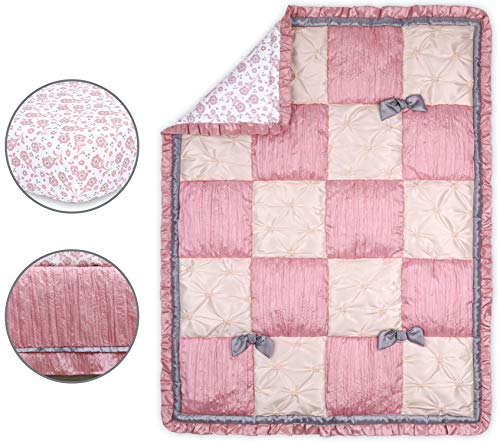 The Peanutshell Bella Crib Bedding Set for Baby Girls - 3 Piece Nursery Set - Crib Quilt, Fitted Crib Sheet, Dust Ruffle