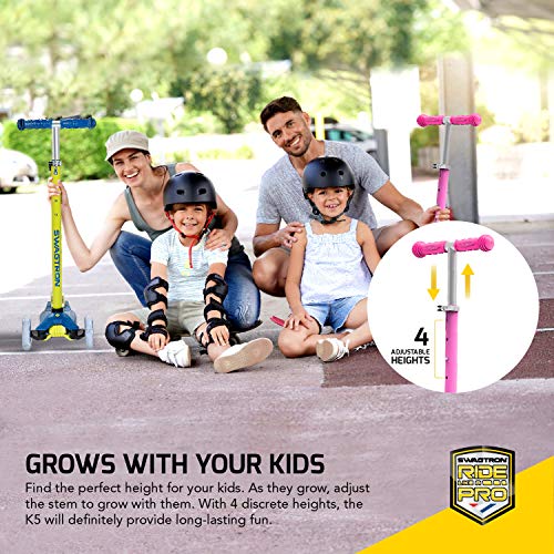 Swagtron K5 3-Wheel Kids Scooter with Light-Up Wheels | Quick Assembly | ASTM-Certified | Height-Adjustable for Boys or Girls Ages 3+ (Blue)