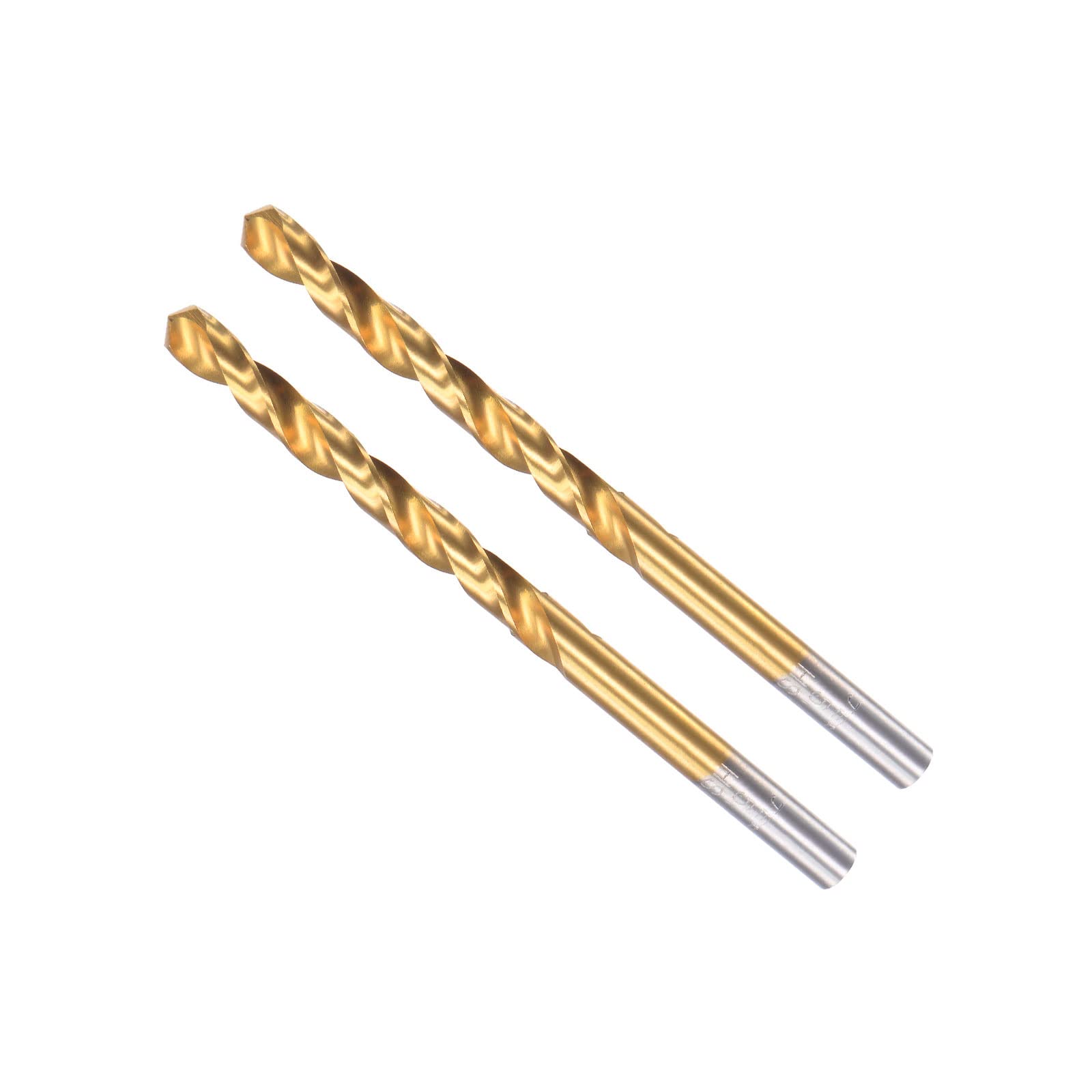 CoCud Twist Drill Bits, 5.4mm Drilling Diameter, Titanium Coated High Speed Steel 6542 Straight Round Shank - (Applications: for Stainless Steel Alloy Metal), 2-Pieces