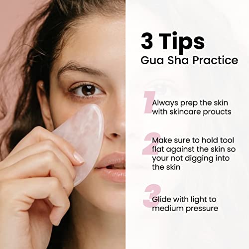 ROSELYNBOUTIQUE Gua Sha Facial Tools Natural Quartz Healing Crystal - Face Massager Guasha Skin Care Tool for Men Women (Rose Quartz)