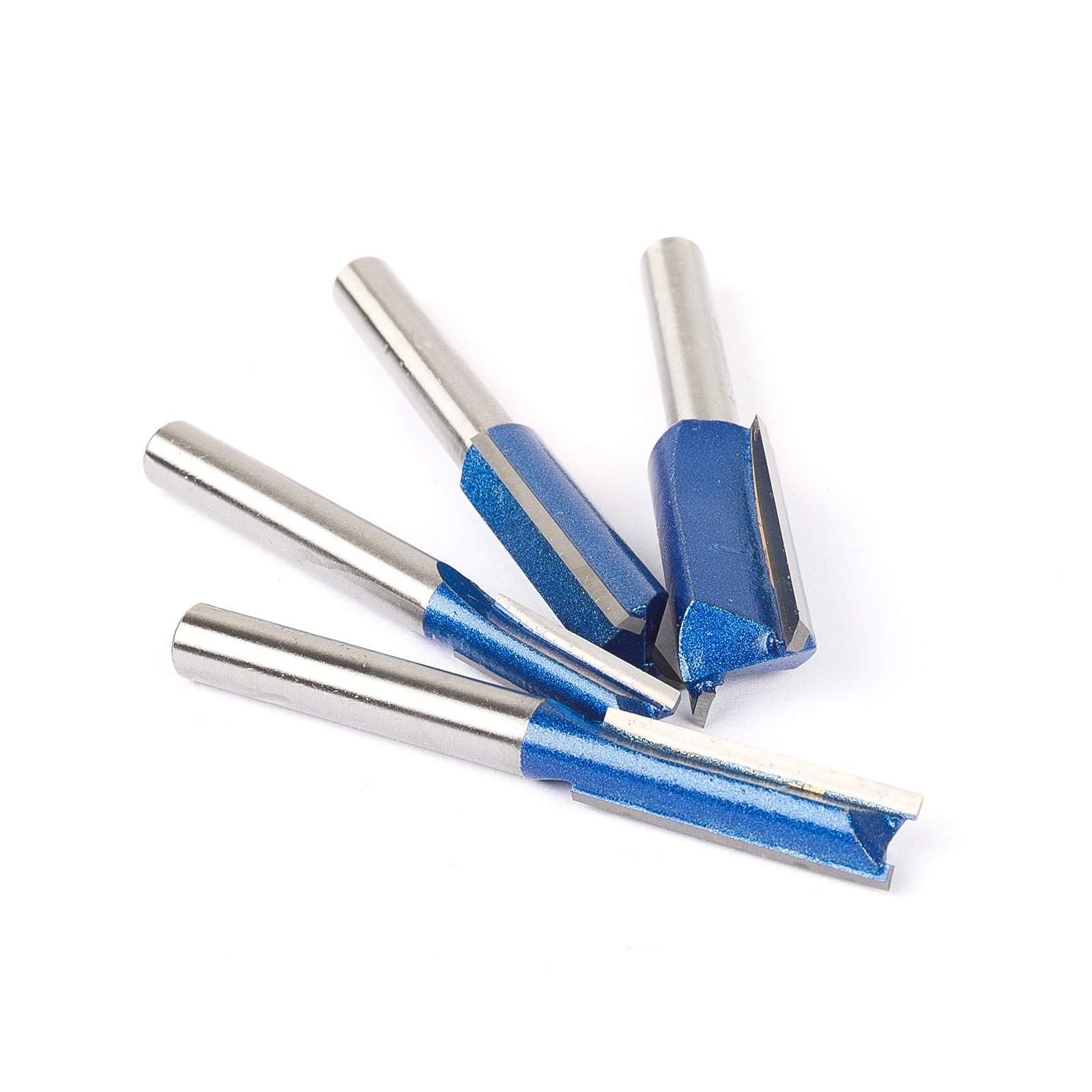 KOWOOD Plus Double Flute Straight Router Bit Set, 1/4 Inch Shank. Cutting Diameter in 1/4โ, 5/16โ, 3/8โ, 1/2โ. with updated Kowood C3 Carbide. Great for create groove, dado or hollow