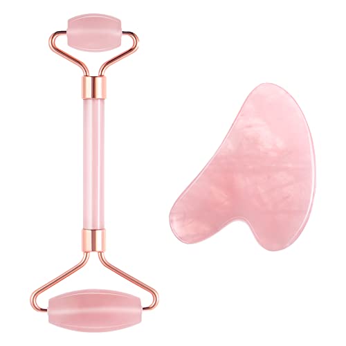 rosenice Gua Sha Set Jade Stone Tools Guasha Tool for Face Skincare Facial Body Relieve Muscle Tensions Reduce Puffiness Festive Gifts