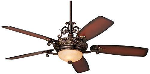 Casa Vieja 56" Casa Esperanza Vintage Indoor Ceiling Fan with Light LED Remote Control Dimmable Antique Bronze Gold Shaded Teak Blades for House Bedroom Living Room Home Kitchen Dining Office