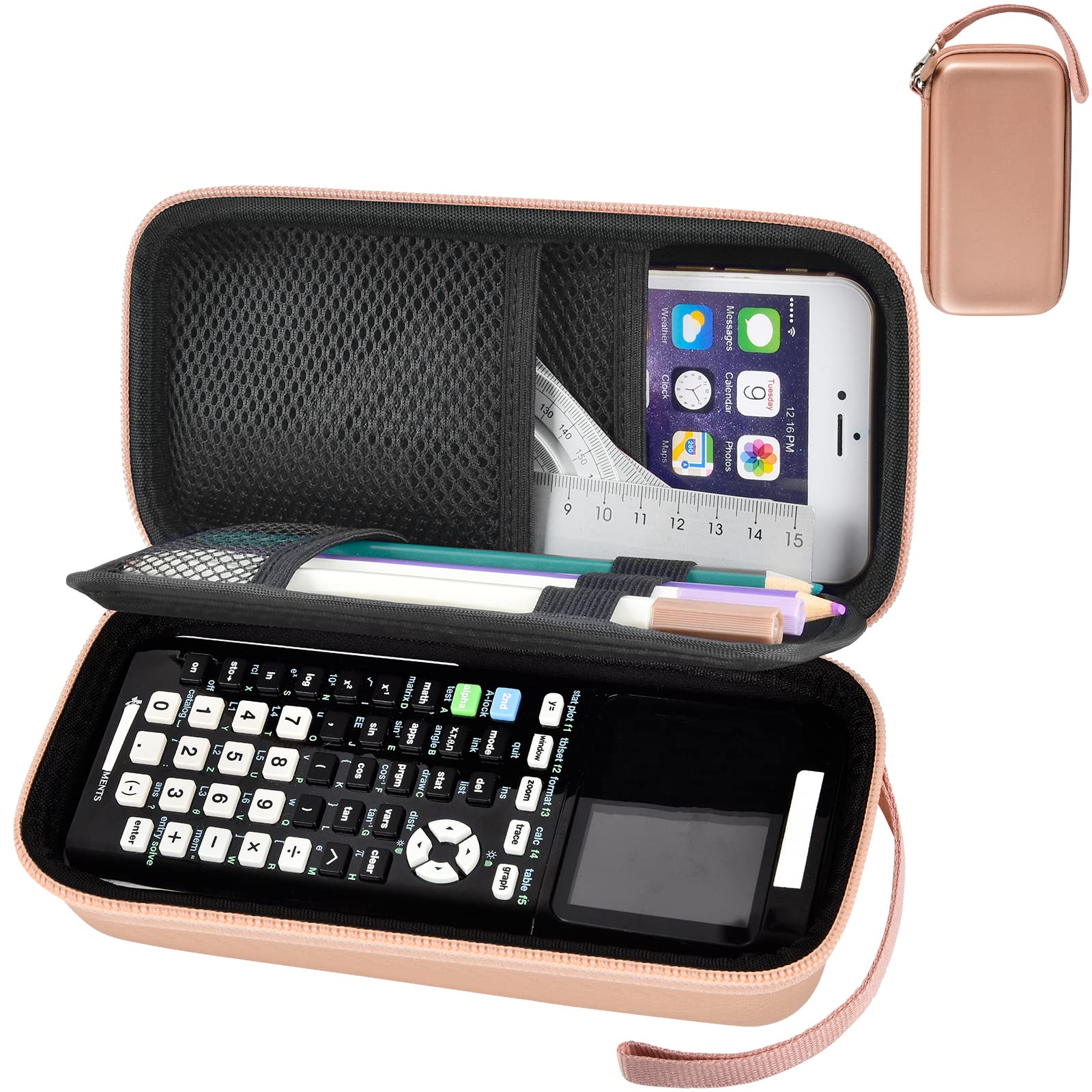 Case Compatible with Texas Instruments TI-84 Plus CE/TI-84 Plus/TI-83 Plus/TI-30XS / TI-36Pro Graphing Calculator, Scientific Calculators Box for Ruler, Rubber, Pencil and Other- Rosa (Case Only)