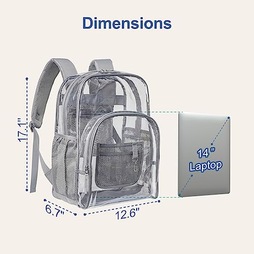 Cambond Clear Backpack - Heavy Duty Transparent Backpacks for Adults Reinforced Straps See-Through Bag for School Work (Large,Grey)