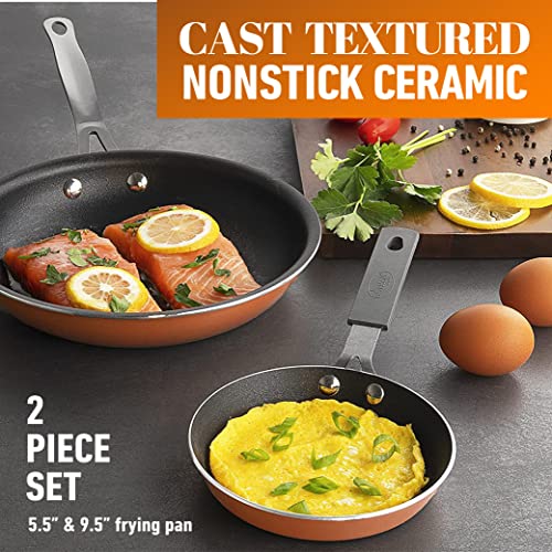 GOTHAM STEEL Cast Set, 2 Piece Nonstick Copper Fry Pans, 5.5β & 9.5β Non Stick Skillets, Metal Utensil Oven & Dishwasher Safe