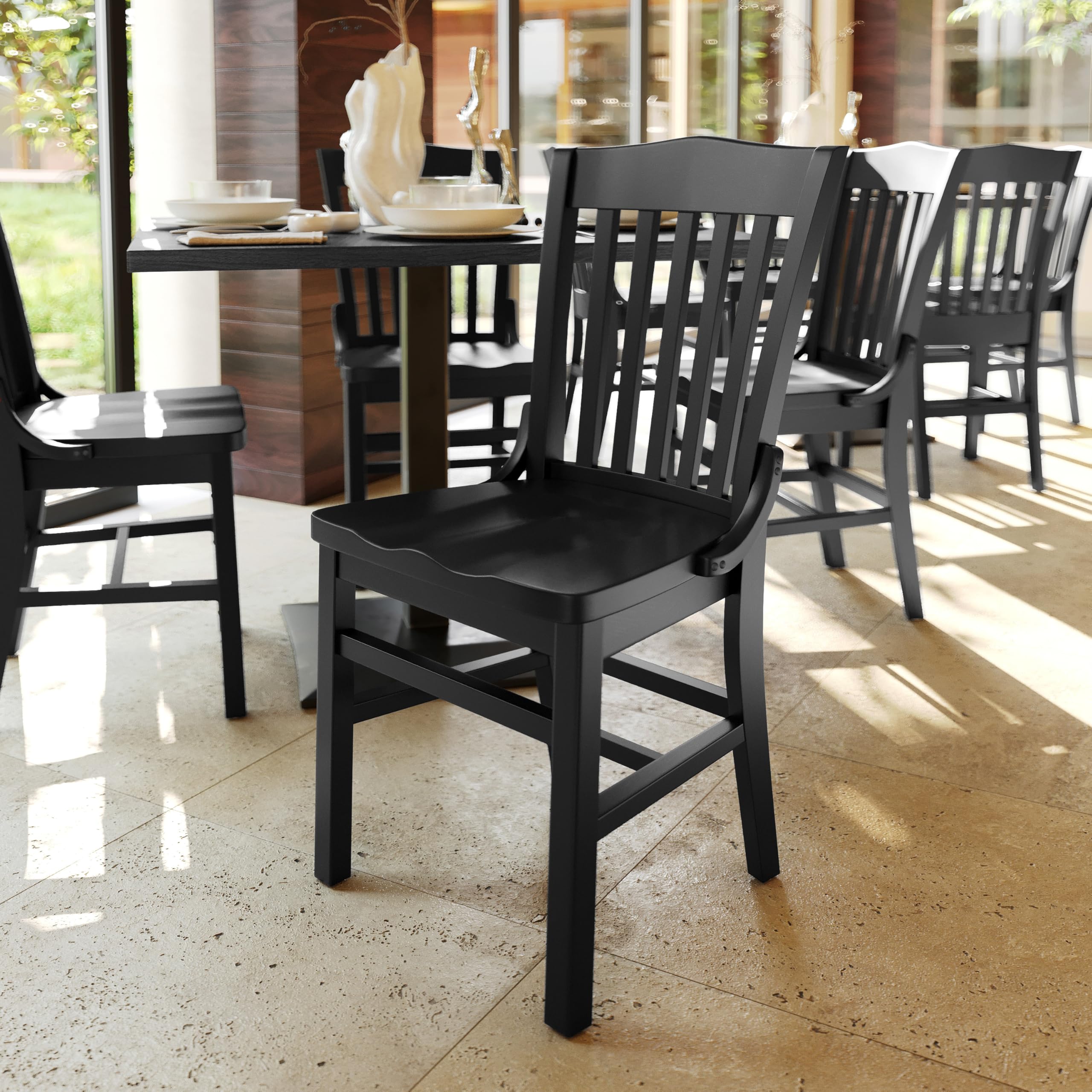 Flash Furniture Hercules School House Back Metal Restaurant Chair - Black Wood Seat - Black Frame