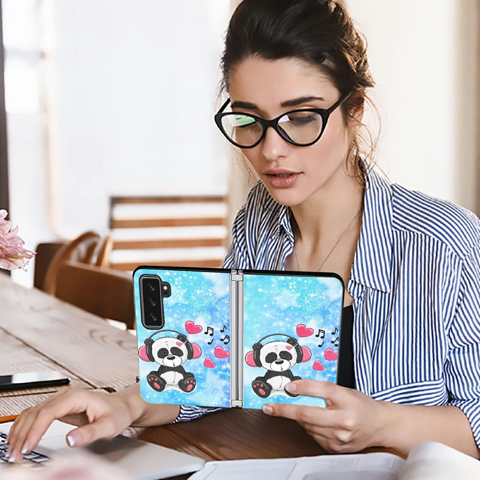 Case for Microsoft Surface Duo 2 8.3", Dikoer Microsoft Surface Duo 2 Phone Case for Women Men, Ultra Slim Hard PC Back Shockproof Flip Cover for Microsoft Surface Duo 2 2nd 2021, Blue DJ Panda