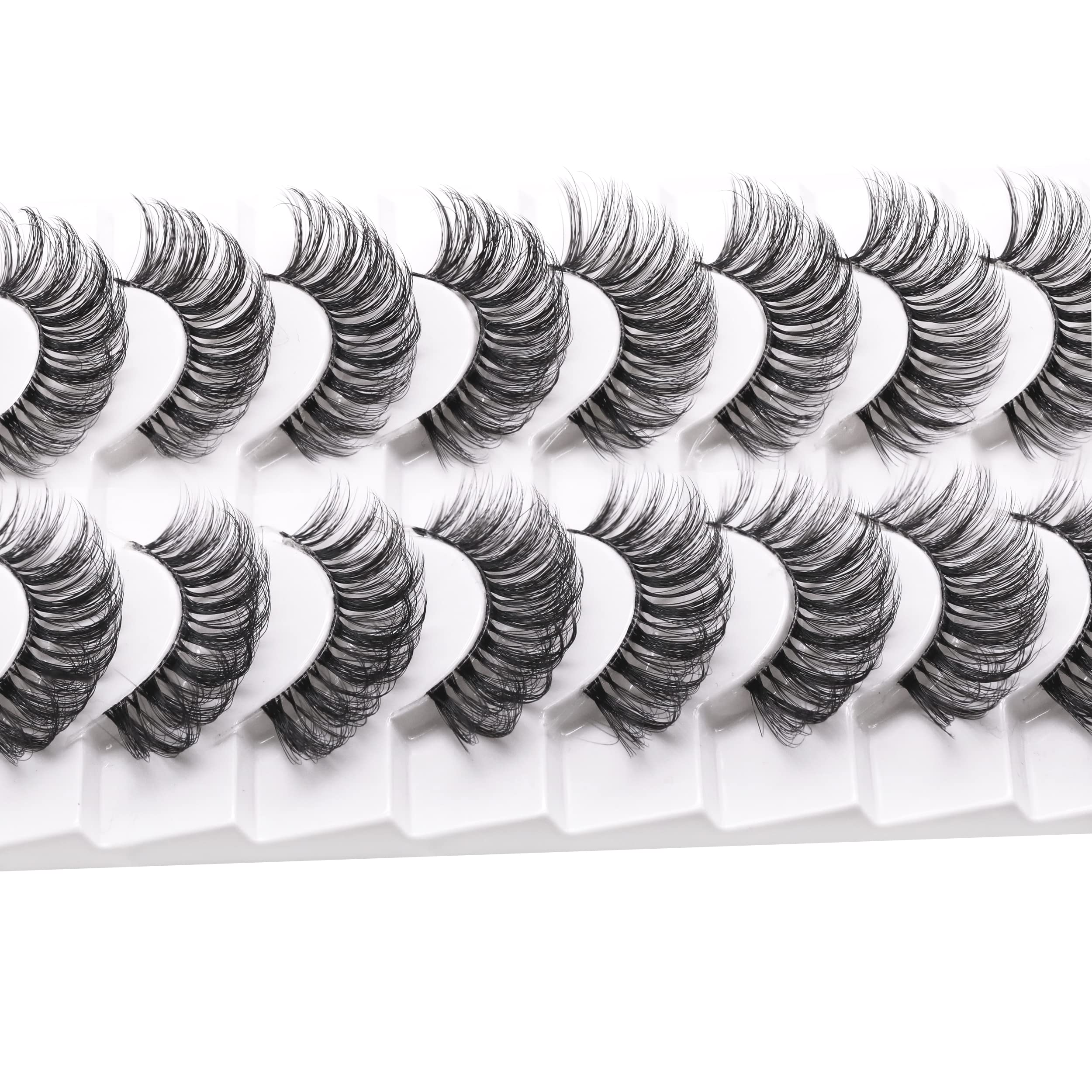 EXTENIFY Russian Strip Lashes Cat Eye Lashes Fluffy Faux Mink Clear Band, Long Dramatic Strip Lashes that Look Like Extensions, False Eyelashes Kit-10 Pairs (TE-04)