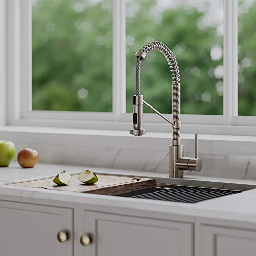 KRAUS Bolden 18-Inch Single Handle Commercial Style Pull-Down Kitchen Faucet with Soap Dispenser in Matte Black, KPF-1610MB-KSD-43MB