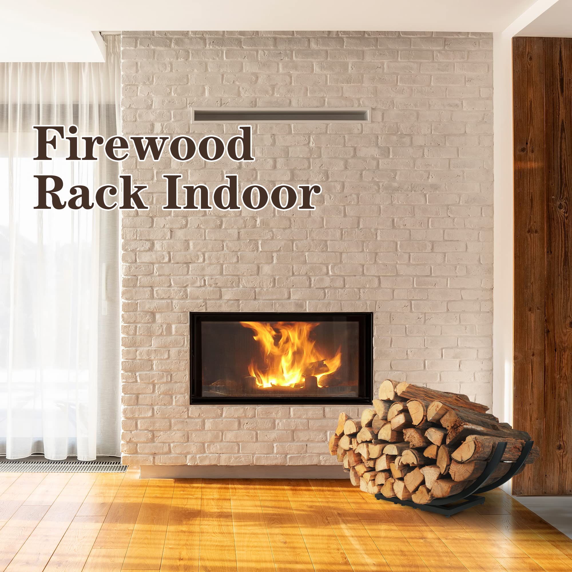 Curved Firewood Rack Holder: Heavy Duty Firewood Holder Indoor Outdoor for Firewood Storage - Fireplace Wood Rack Log Holder Black 22-Inch