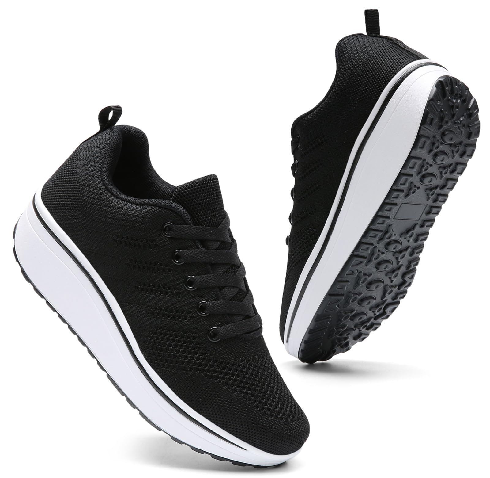 DADAWEN Women's Slip On Breathable Mesh Walking Tennis Shoes Lightweight Comfort Wedge Platform Casual Sneakers for Gym Travel Work Black US Size 7.5