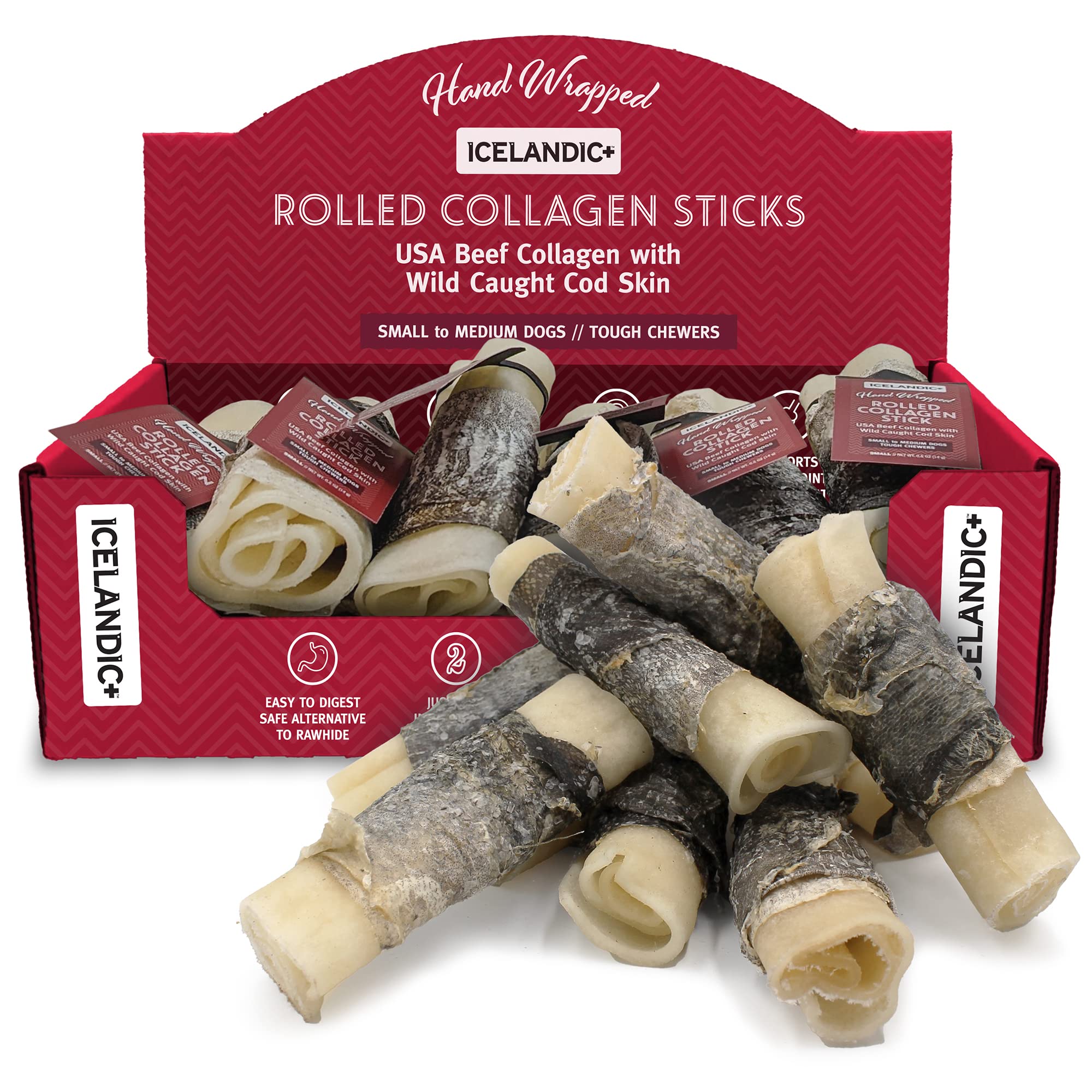 Icelandic+ Beef Rolled Collagen Stick with Wrapped Fish 4" Dog Treat