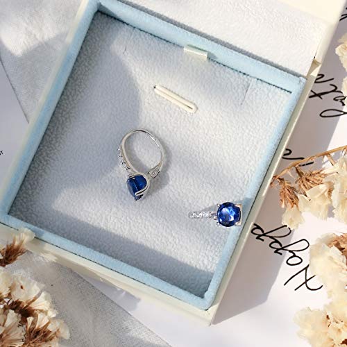 CACESTONE Created Blue Sapphire Earrings Cubic Zirconia Sterling Silver Gemstone Hoop Dangle Earrings for Women Anniversary Birthday Gift September Birthstone Earrings