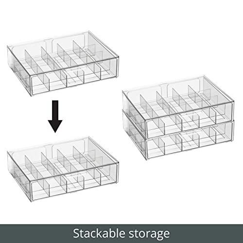 mDesign Divided Plastic Tea Organizer Bin with Drawer - Stackable Tea Bag Holder for Kitchen, Pantry, and Cabinet - Caddy with Small Dividers - 20 Sections - Lumiere Collection - Clear