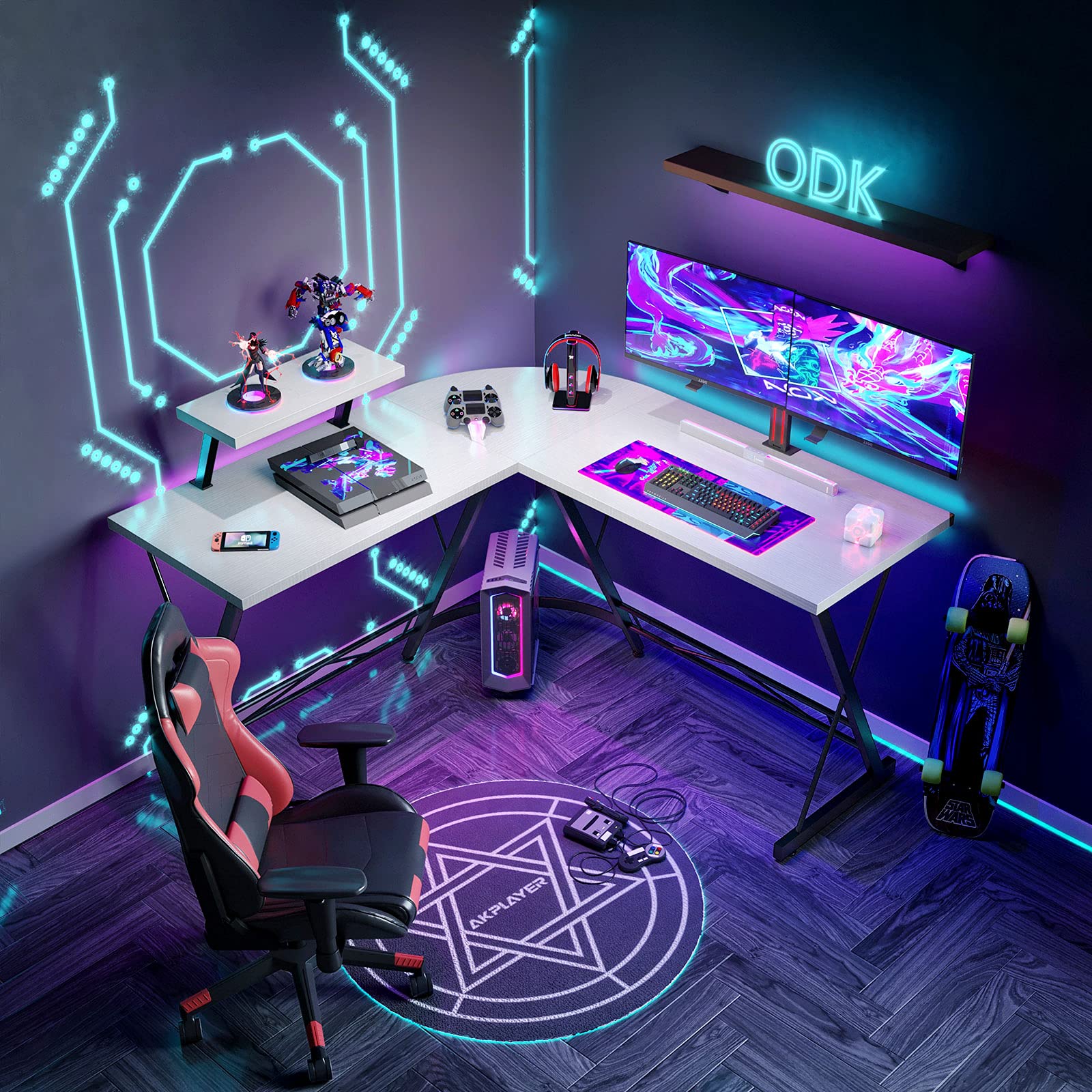 Casaottima L Shaped Gaming Desk, Home Office Desk with Round Corner, Computer Desk with Large Monitor Stand Desk Workstation