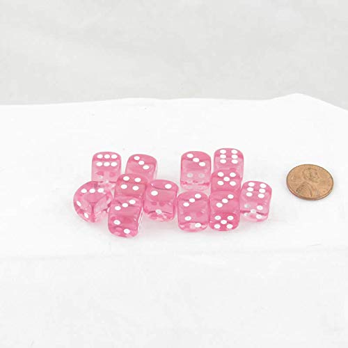 Pink Translucent Dice with White Pips D6 12mm (1/2in) Pack of 12 Wondertrail