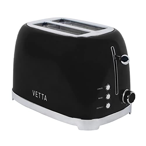 VETTA 2-Slice Extra-Wide-Slot Retro Toaster with Defrost, Bagel, and Cancel Functions, 6 Shade Settings, Self-Centering for Even Cooking and Removable Crumb Tray, Stainless Steel in Black (Black)