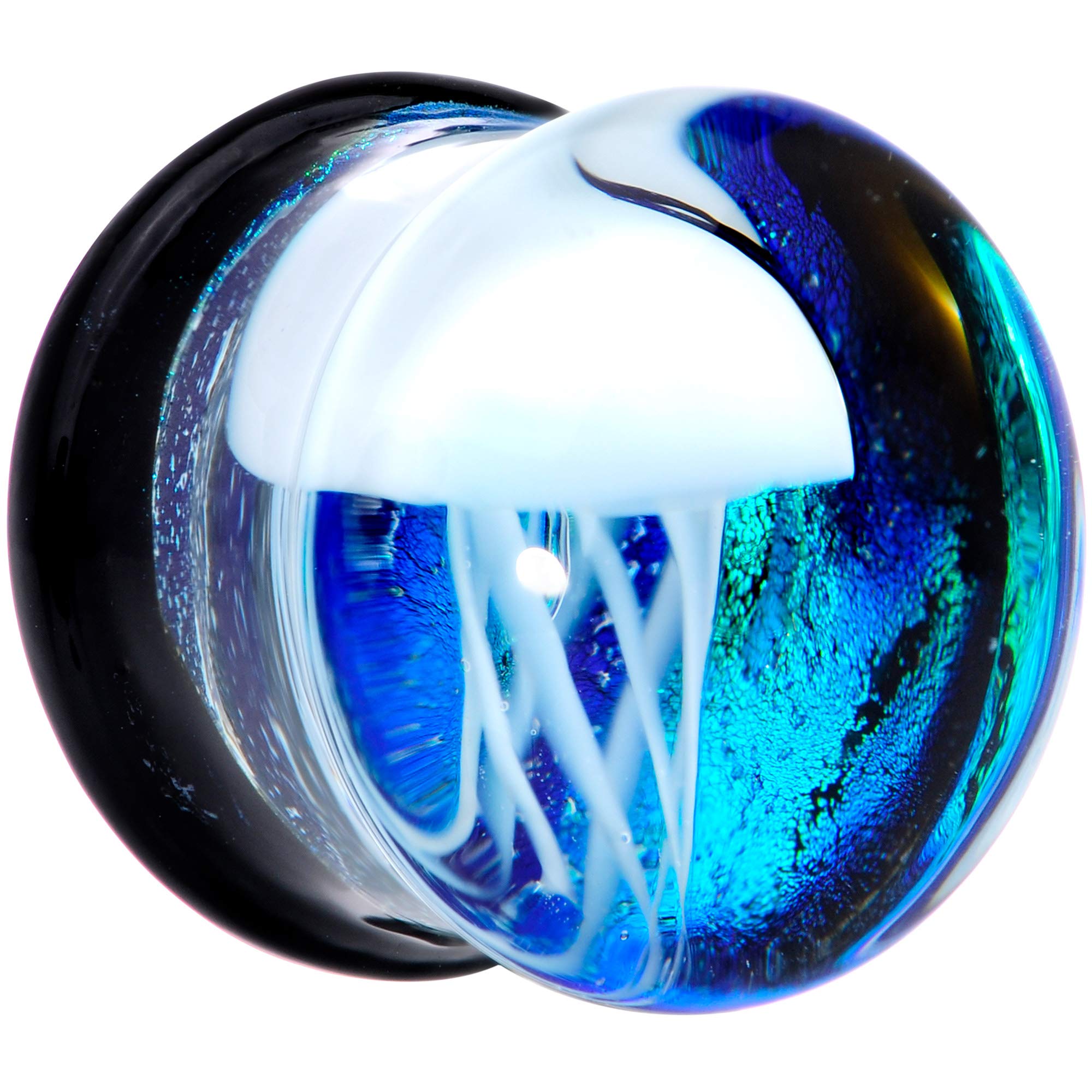 Body Candy 1” Unisex 2Pc Blue White Glass Nautical Jellyfish Double Flare Ear Plug Gauges Set of 2 25mm