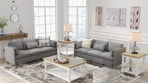 LINLUX 70 Inch Sofa Couch, 3 Seater Couches for Living Room, Comfy Sofas w/3 Pillows and Iron Legs, Fabric Sofa for Small Spaces, Bedroom, Office, Light Grey