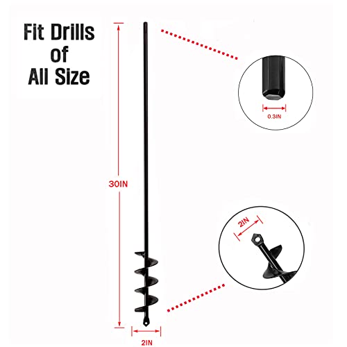 Extended Garden Auger Spiral Drill Bit 2”x30”, Spiral Hole Drill Planter, - No Need to Squat for Garden Planting Bulb & Bedding Plant Augers, Hole Digging Planting Tool for 3/8" Hex Drive Drill