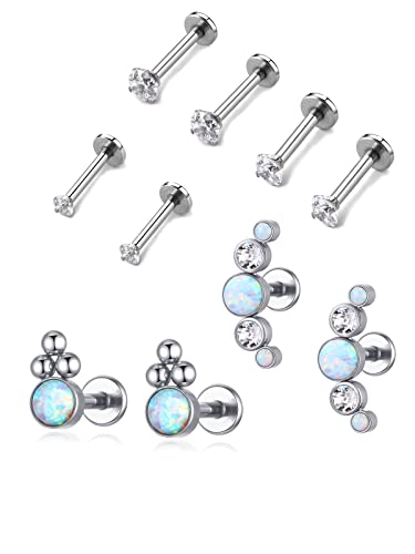 CANDYFANCY 16G Cartilage Earring Set for Women,Stainless Steel Flatback Forward Helix Stud Earrings Tragus Daith Rook Conch Cartilage Piercing Jewelry 10PCS Studs