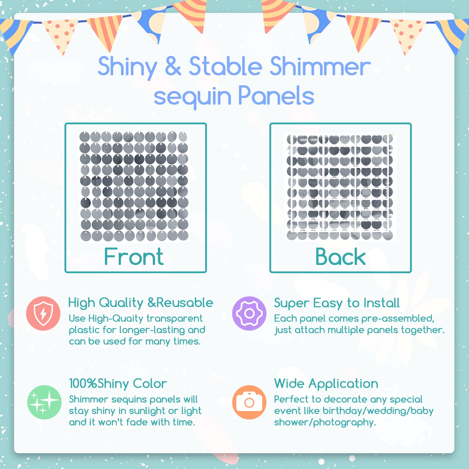 COKAOBE Sliver Shimmer Wall Backdrop, 24 Panels Round Sequin Shimmer Backdrop, Photo Backdrops for Birthday, Anniversary, Wedding, Graduation & Bachelorette Party Decoration