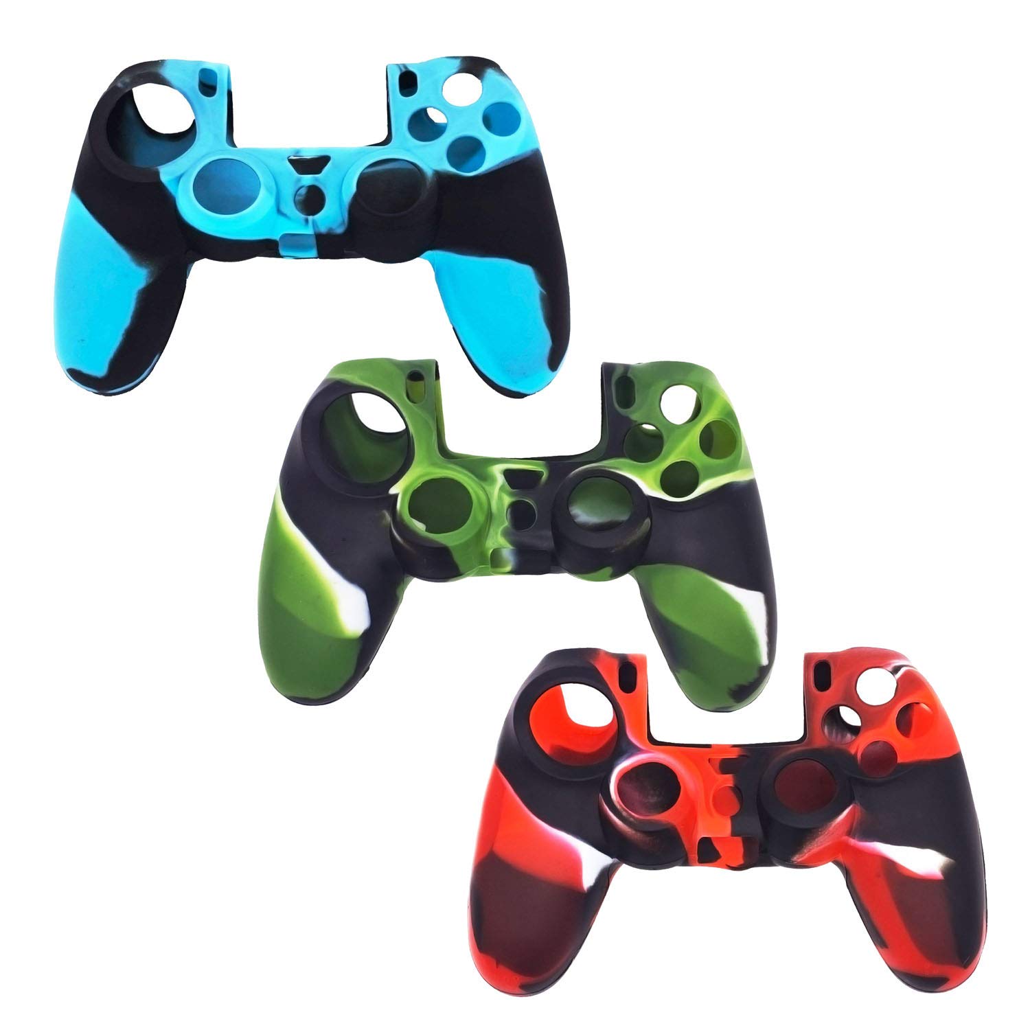 BRHE 3 Pack Silicone Cover Skins for PS4 Controller, Protector Case Accessories Set for PS 4/PS4 Slim/PS4 Pro Wireless/Wired Gamepad Joystick with 8 Thumb Grips Caps