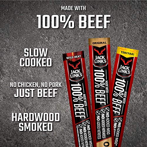 Jack Link's Beef Sticks - Includes (9) Original, (7) Teriyaki, (4) Wild Heat‚ Protein Snack, No Added MSG – 0.92 Oz. (20 Count)
