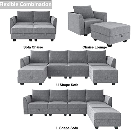 HONBAY Modern Fabric Middle Module for Modular Sofa Customizable Sectional Sofa Couch Accent Armless Chair, Grey