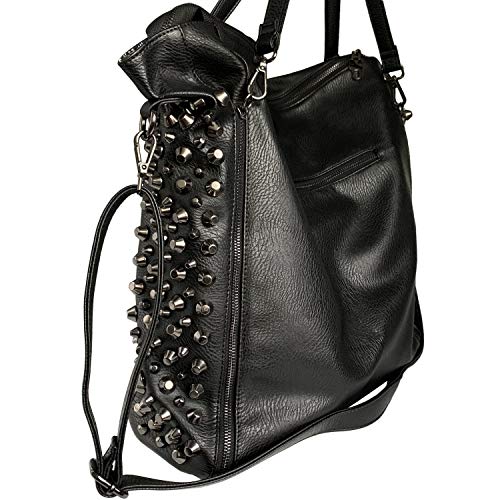 ChikencallĀ® Women Studded Skull Handbag and Purses PU Leather Big Tote Crossbody Shoulder Bag Black