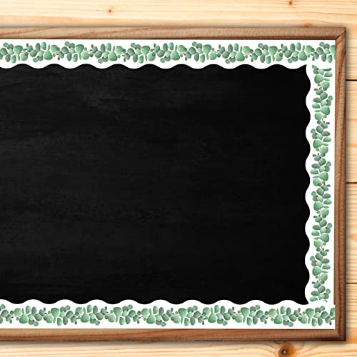Ciieeo 4 Rolls Teacher Desk Decor Bulletin Board Scalloped Border Trims Die-Cut Border Trim Classroom Borders Trim Eucalyptus Border Paper Eucalyptus Leaves Copper Plate Stickers Sector
