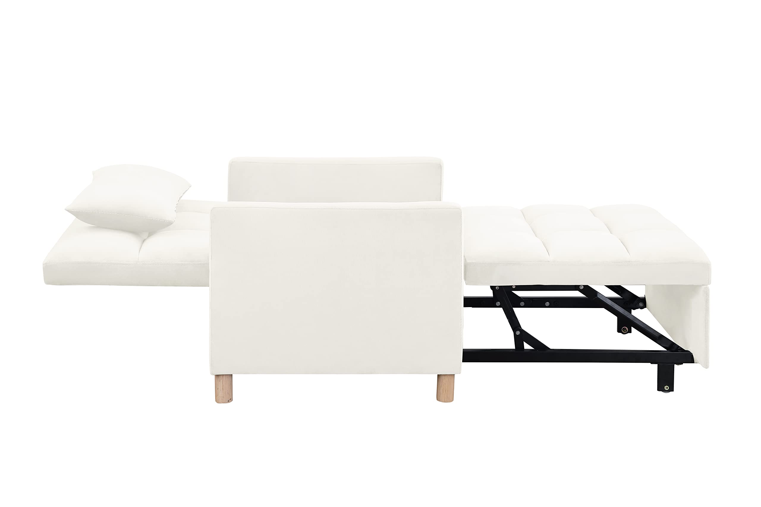 HANLIVES 3-in-1 Single Convertible Chair Bed,Sleeper Sofa Chair Bed with Pillow,Multi-Functional Sleeper Chair with Adjustable Backrest,pullout Sofa Bed with Velvet Fabric for Apartment(White)