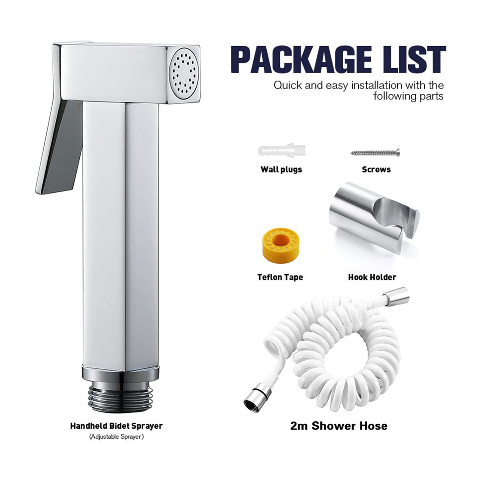 Ksunun Handheld Bidet Sprayer Square Cloth Diaper Sprayer, Brass Bidet Sprayer for Toilet with Water Pressure Control, Handheld Bidet Sprayer for Toilet Set,Chrome Plated