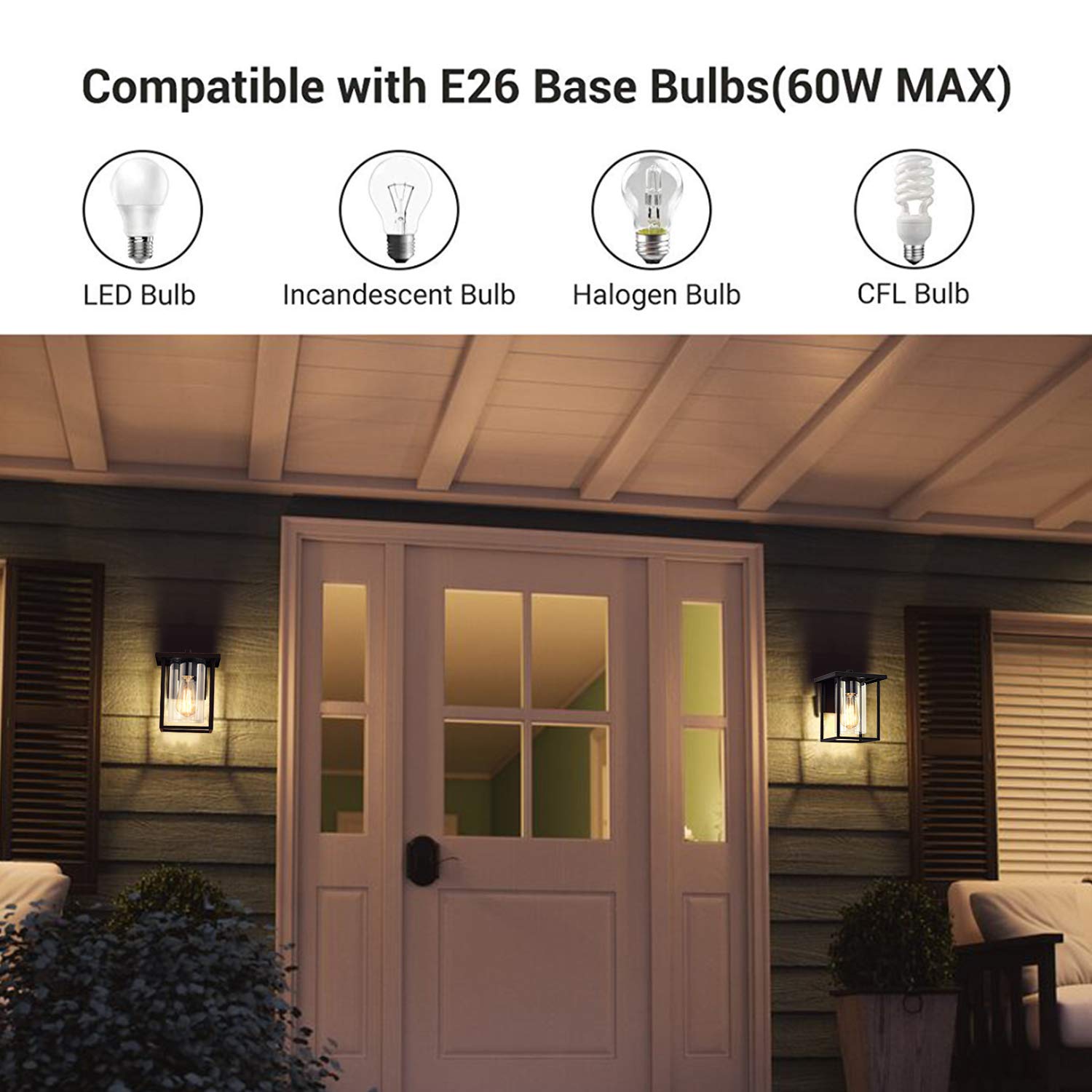 c cattleya Porch Light Outdoor Wall Lantern Sconce 1-Light Matte Black Armed Sconce with Clear Glass Shade for Exterior Patio Garage Garden Hallway