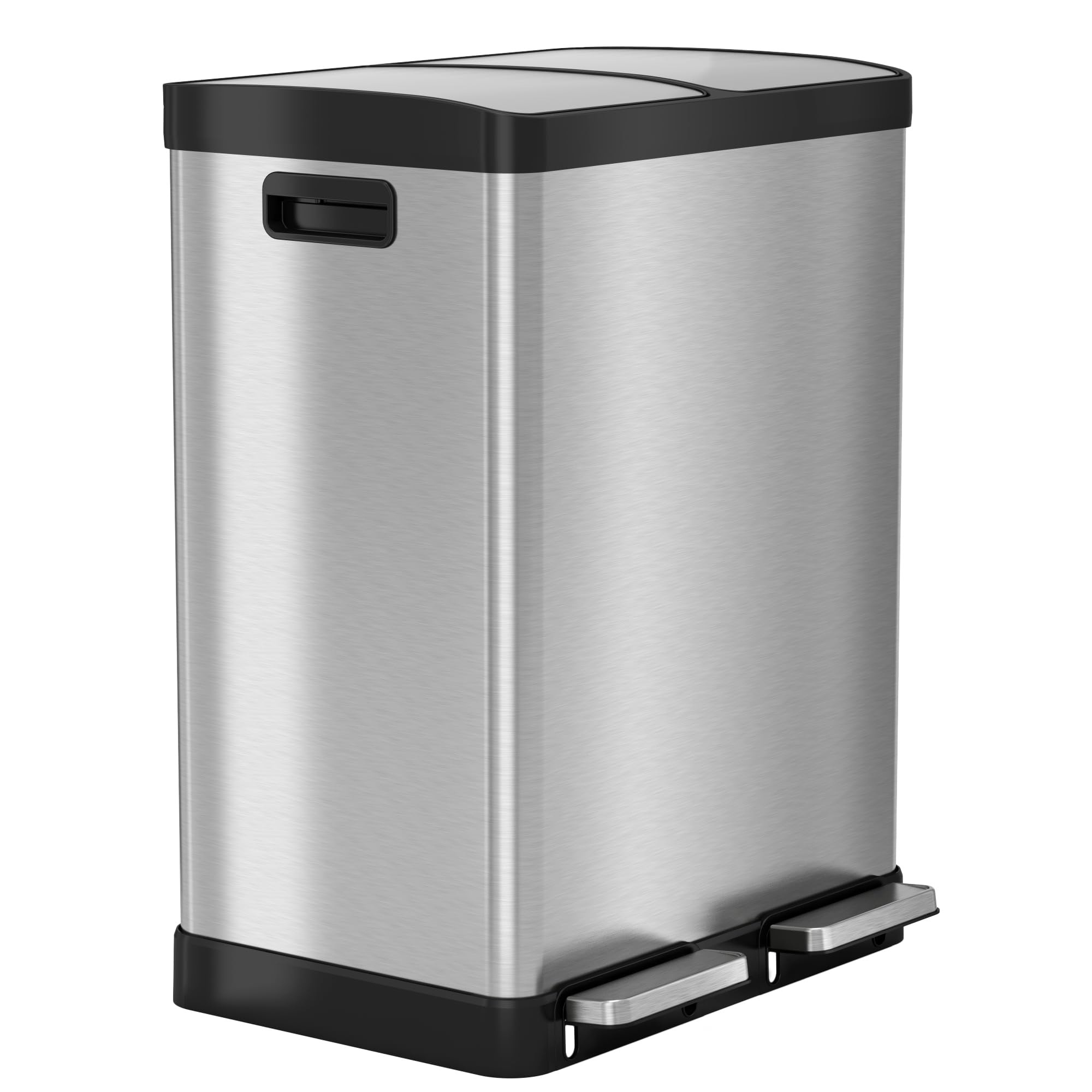HLS Commercial 16 Gallon Fire Resistant Stainless Steel Combination Step Recycle Bin and Trash Can with Odor Filters and Color-Coded Removable Inner Buckets