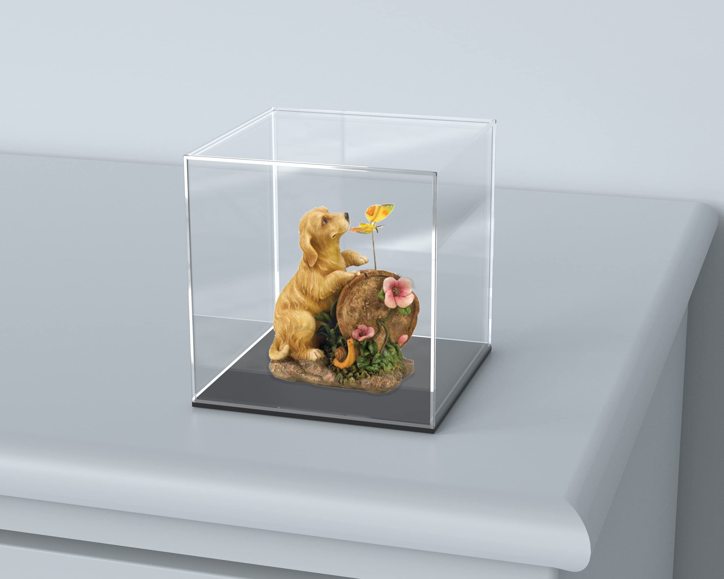 CRMPro Clear Acrylic Display Case with Matte Black Base, Fully-Assemblyed Dust-Proof Showcase, Cube Counter-Tops Box for Collectibles(5x5x5 inch)